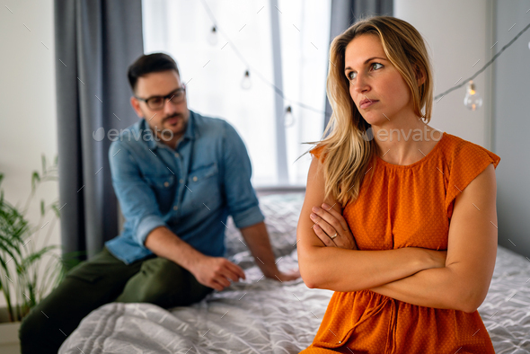 Frustrated couple arguing and having marriage problems. Disappointed in ...