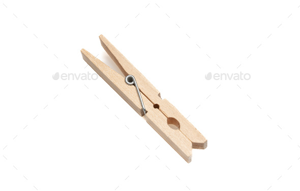 Cloth pin for laundry isolated on white background. Natural color wood ...