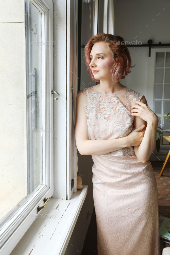 Fashion art portrait of beautiful woman at the window Stock Photo by ...