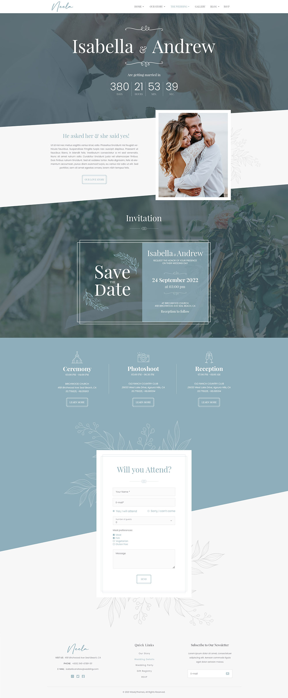 Neela - One-Page/Multi-page Wedding HTML5 Template by WiselyThemes