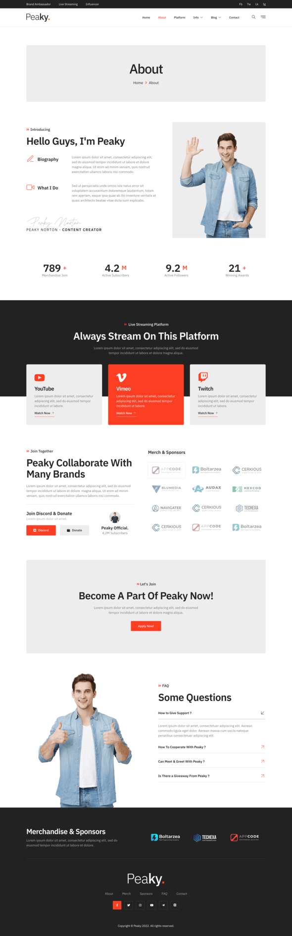 Peaky – Content Creator & Online Streamer Elementor Template Kit by ...