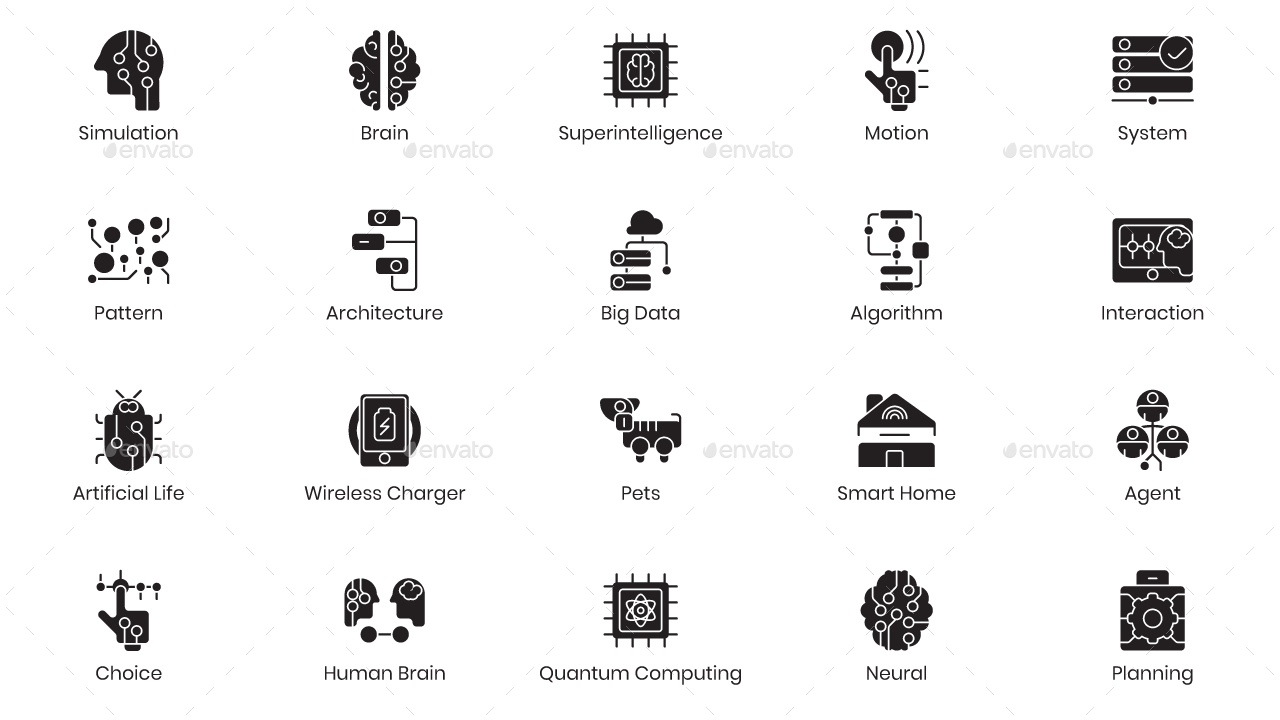 Artificial Intelligence Glyph Icons by Elastic1Studio | GraphicRiver