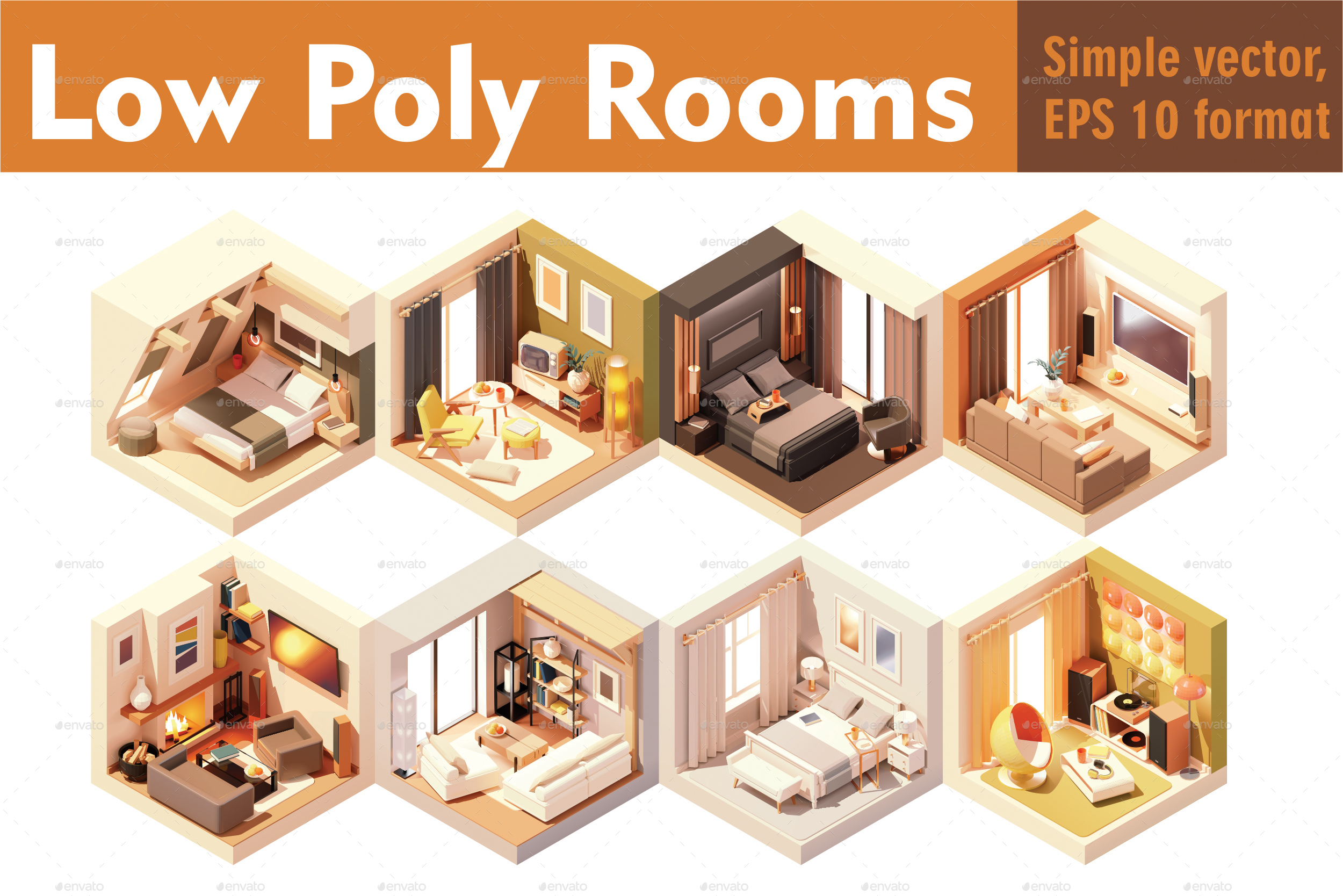 Vector isometric rooms, Vectors | GraphicRiver