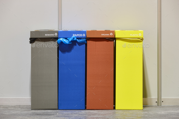 Cardboard recyclible litter boxes. Rubbish segregation. Waste ...