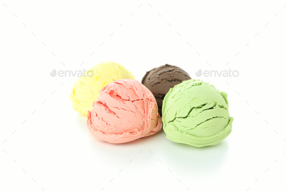 Four ice cream scoops isolated on white background Stock Photo by ...