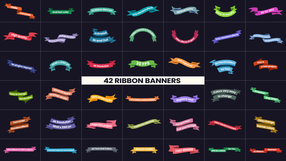 42 Ribbon Banners, After Effects Project Files | VideoHive