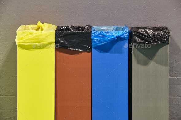 Cardboard recyclible litter boxes. Rubbish segregation. Waste ...