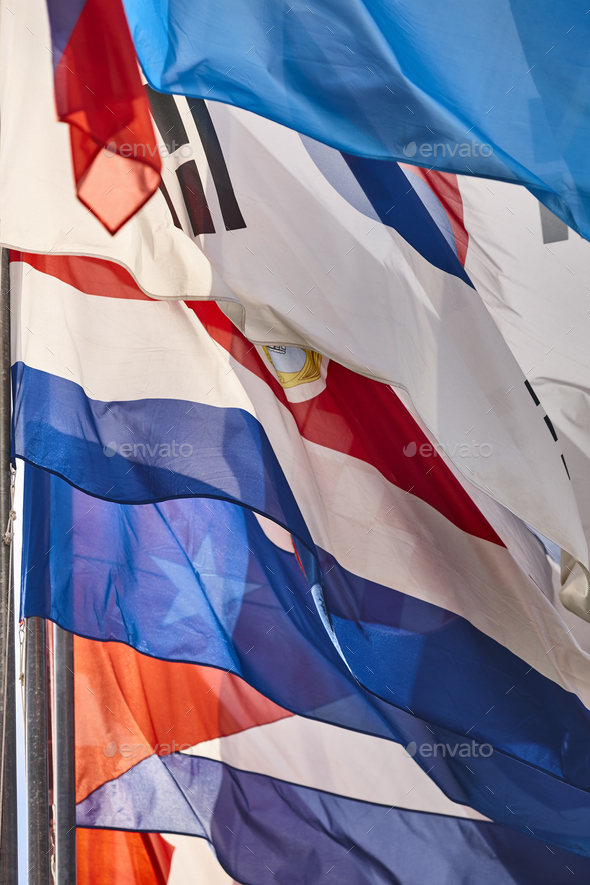 Flags of the world waving in the wind. Nation emblems Stock Photo by ...