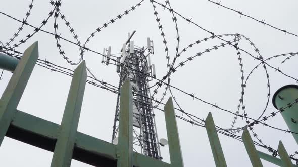 A View From Below of a Telecommunication Tower, Through a Sharp Wire ...