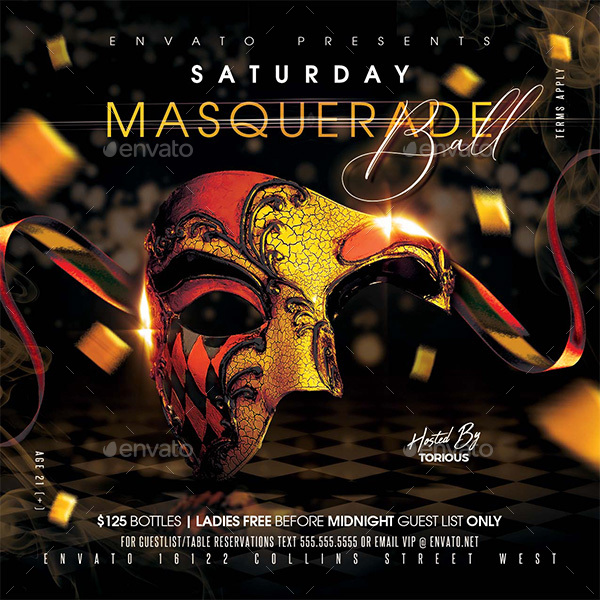 Masquerade Party Flyer Template, Print Templates | GraphicRiver