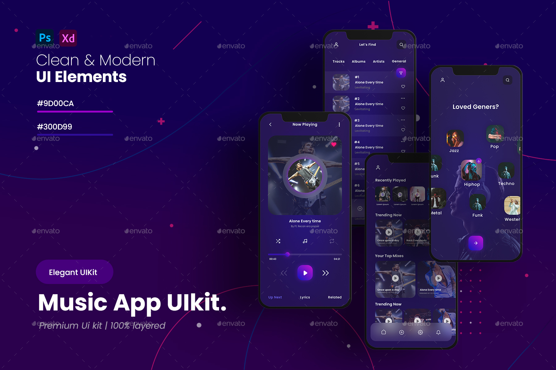 Music App UI Kit, Web Elements | GraphicRiver