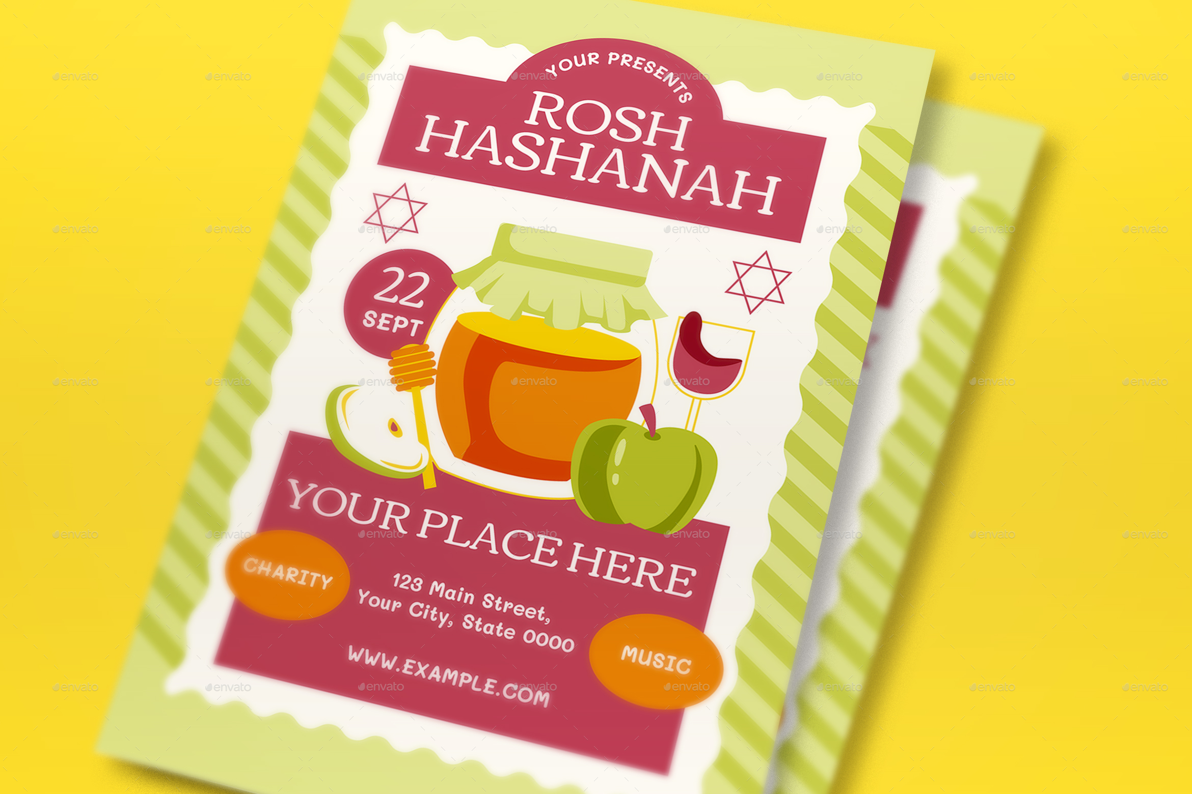 Green Flat Design Rosh Hashanah Flyer Set, Print Templates | GraphicRiver