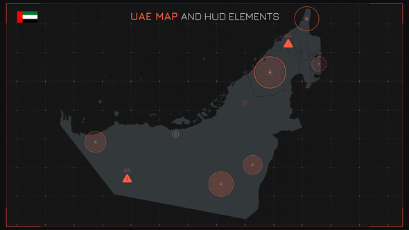 United Arab Emirates Map and HUD Elements, After Effects Project Files