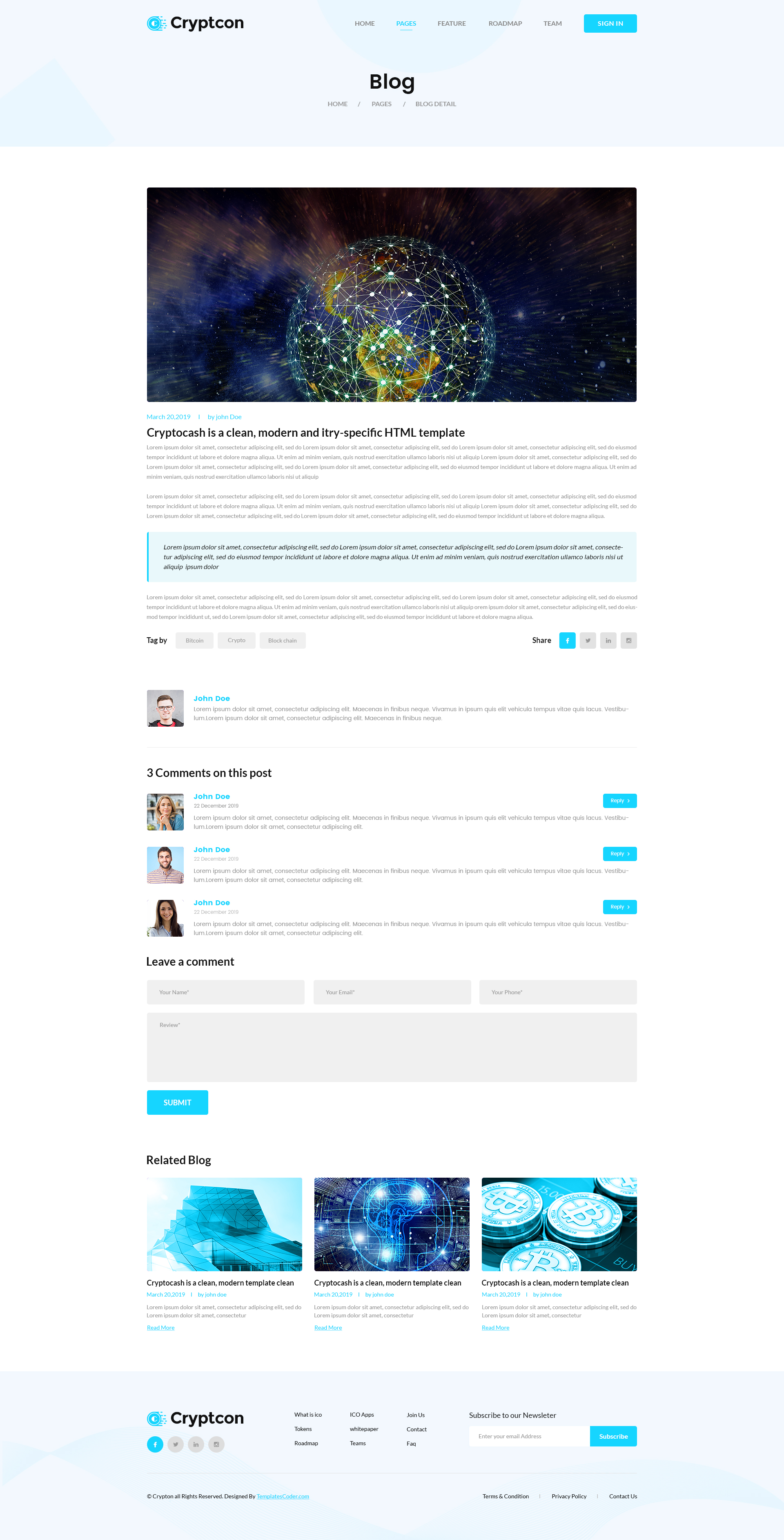 Cryptcon | ICO, Bitcoin And Crypto Currency HTML Template by TemplatesCoder