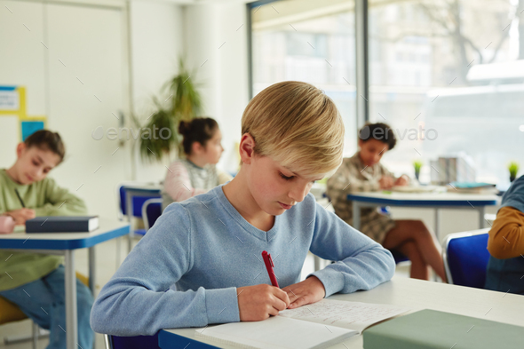 Young Boy Studying in Class Stock Photo by seventyfourimages | PhotoDune