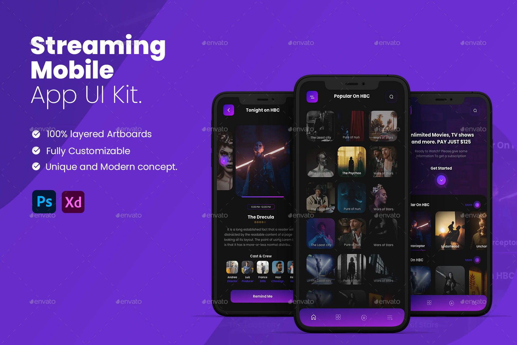 Streaming App UI Kit, Web Elements | GraphicRiver