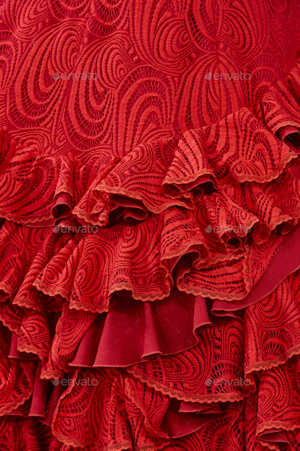 Flamenco dress outfit detail, red color. Traditional spanish woman ...