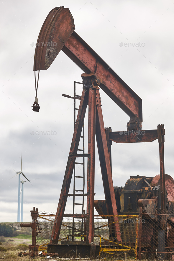Oil pumping machine platform. Pump jack. Petroleum extraction. Resource ...