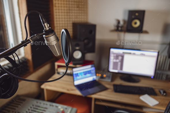 Sound engineer, radio presenter office in recording and broadcasting ...