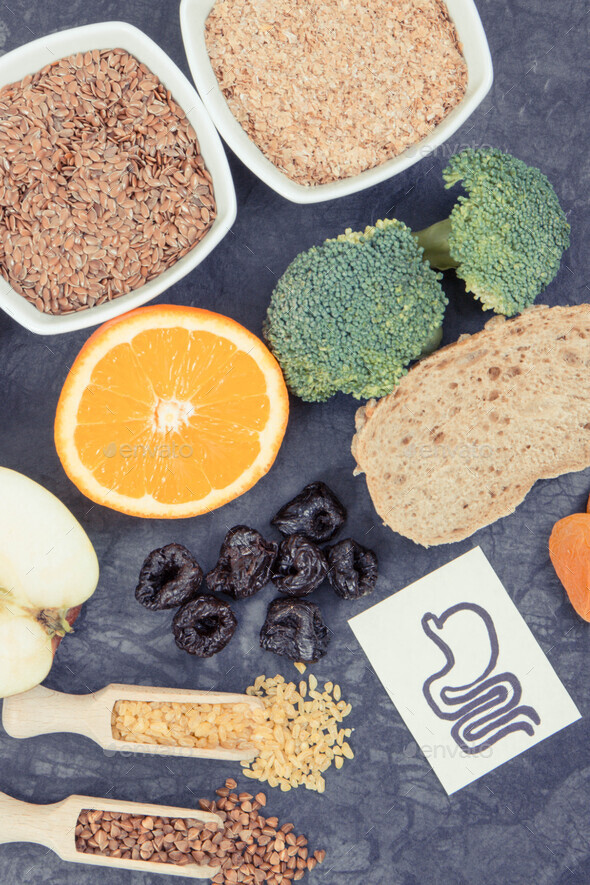 Beneficial eating for digestive system. Healthy ingredients containing ...