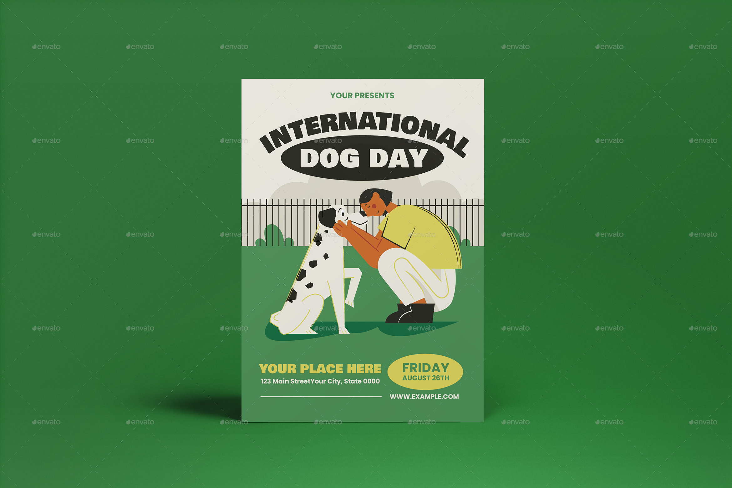 Green Flat Design International Dog Day Flyer, Print Templates ...