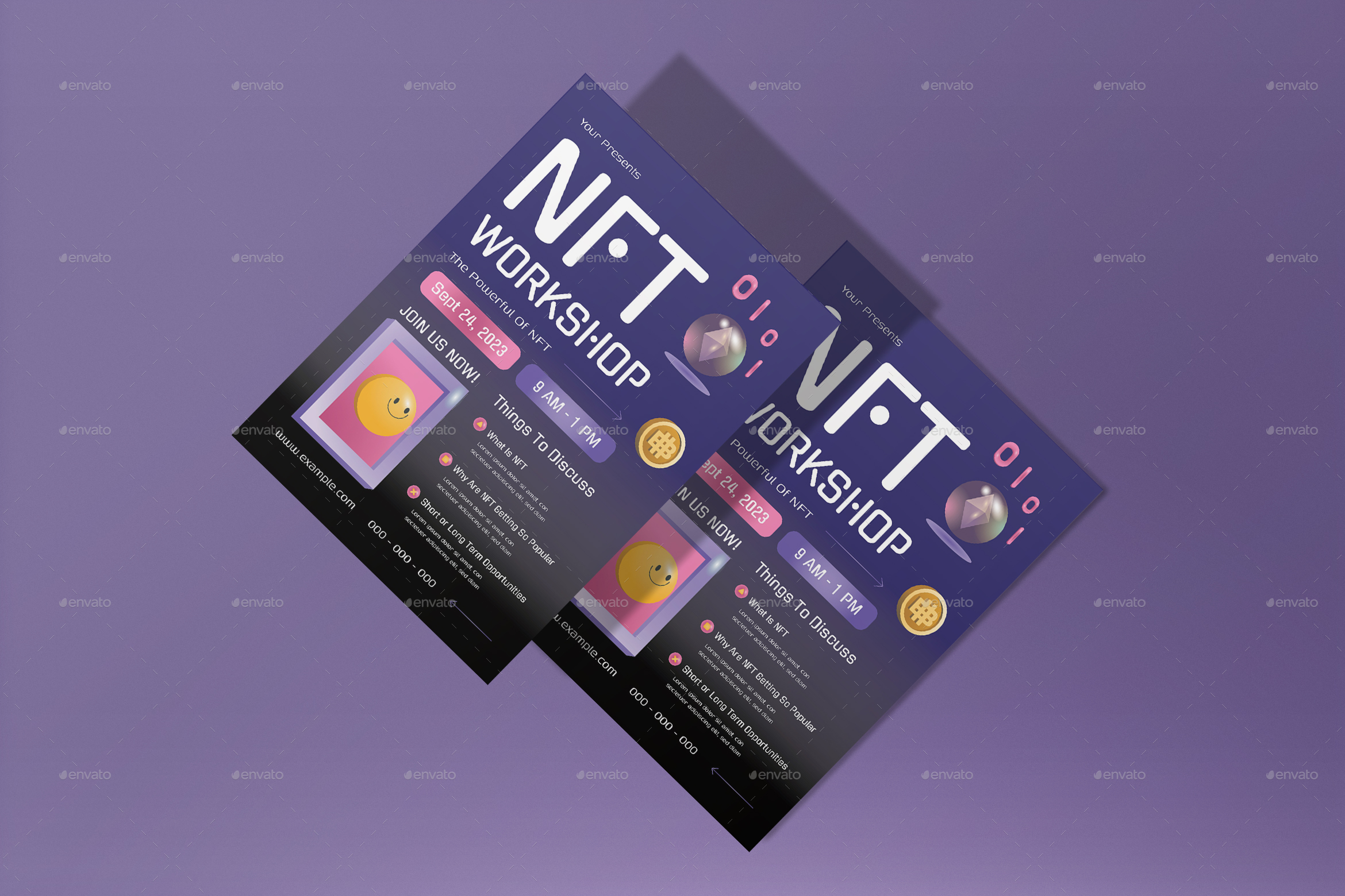 NFT 3D Purple Flyer, Print Templates | GraphicRiver