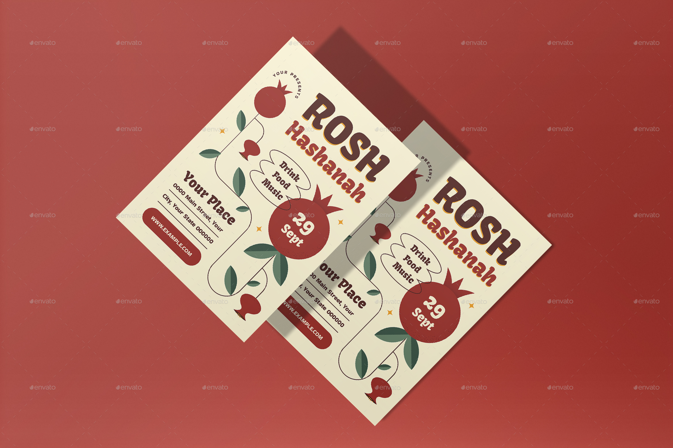 Red Floral Rosh Hashanah Flyer, Print Templates | GraphicRiver
