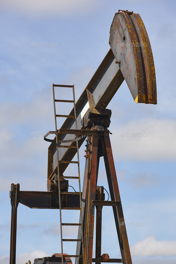 Oil pumping machine platform. Pump jack. Petroleum extraction. Resource ...