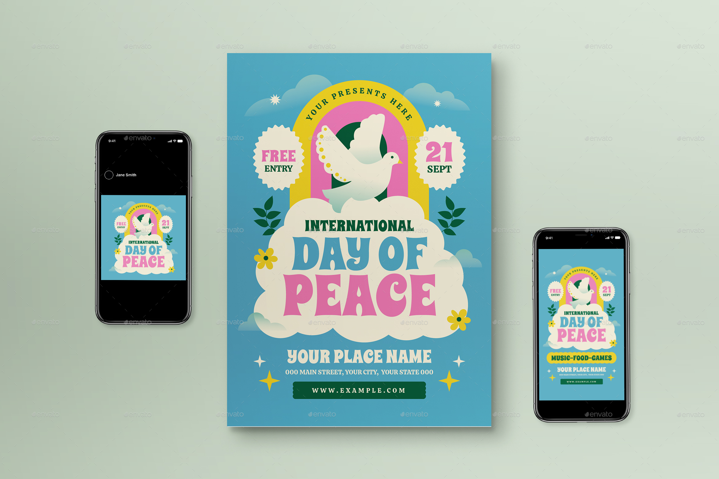 Blue Flat Design International Day of Peace Flyer Set, Print Templates