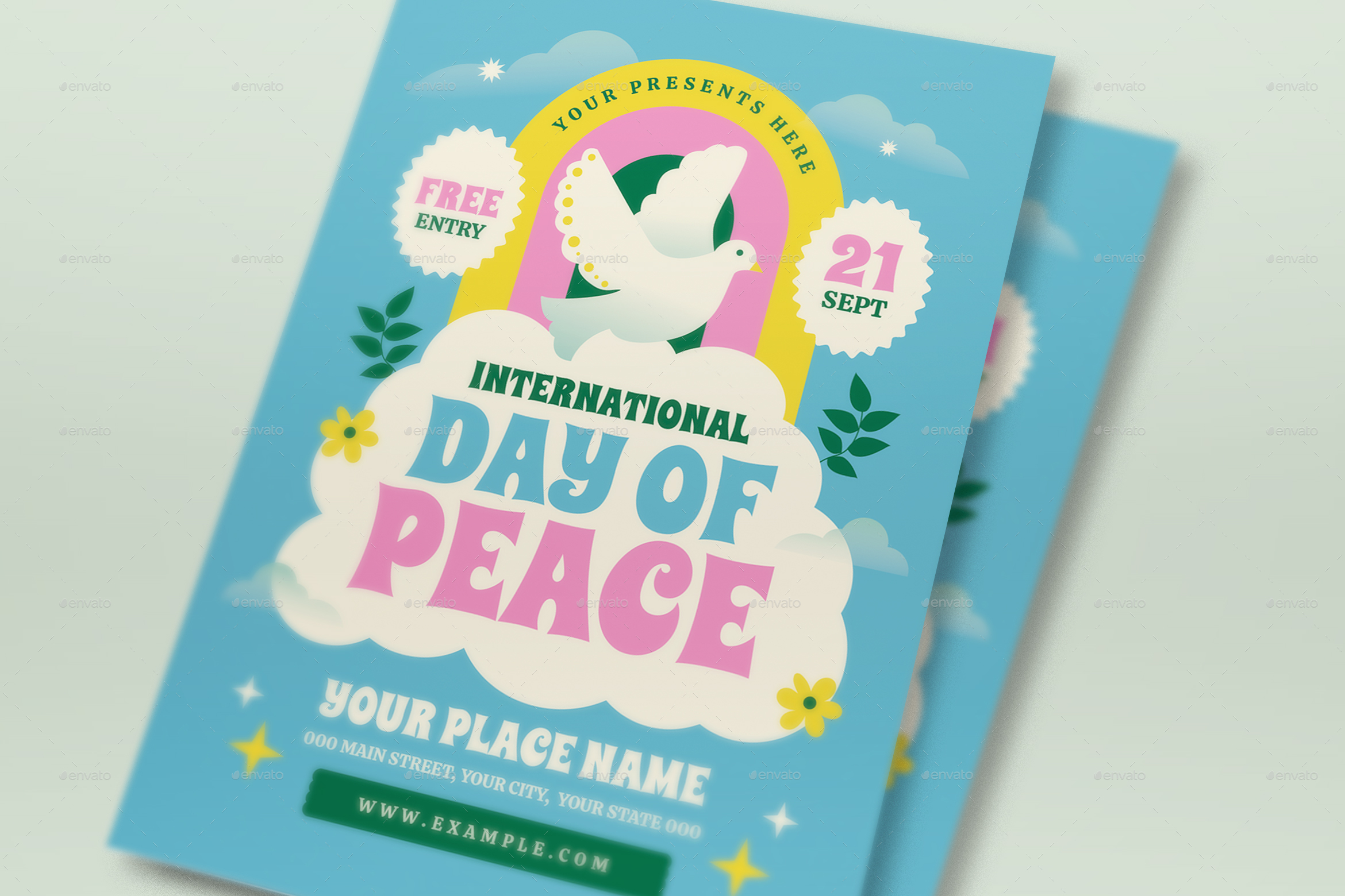 Blue Flat Design International Day of Peace Flyer Set, Print Templates