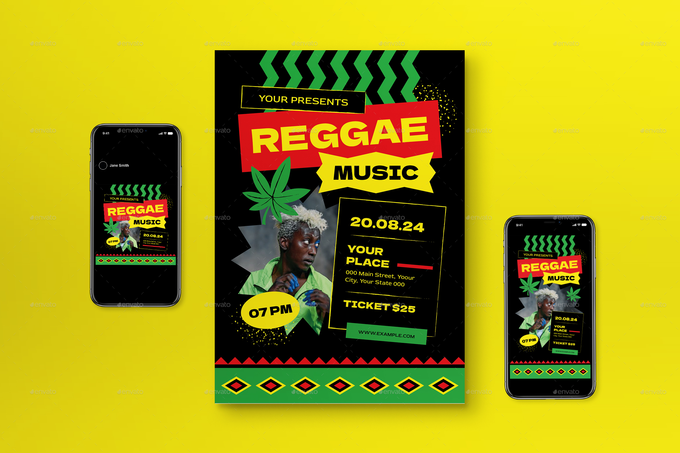 Green Flat Design Reggae Music Flyer Set, Print Templates | GraphicRiver