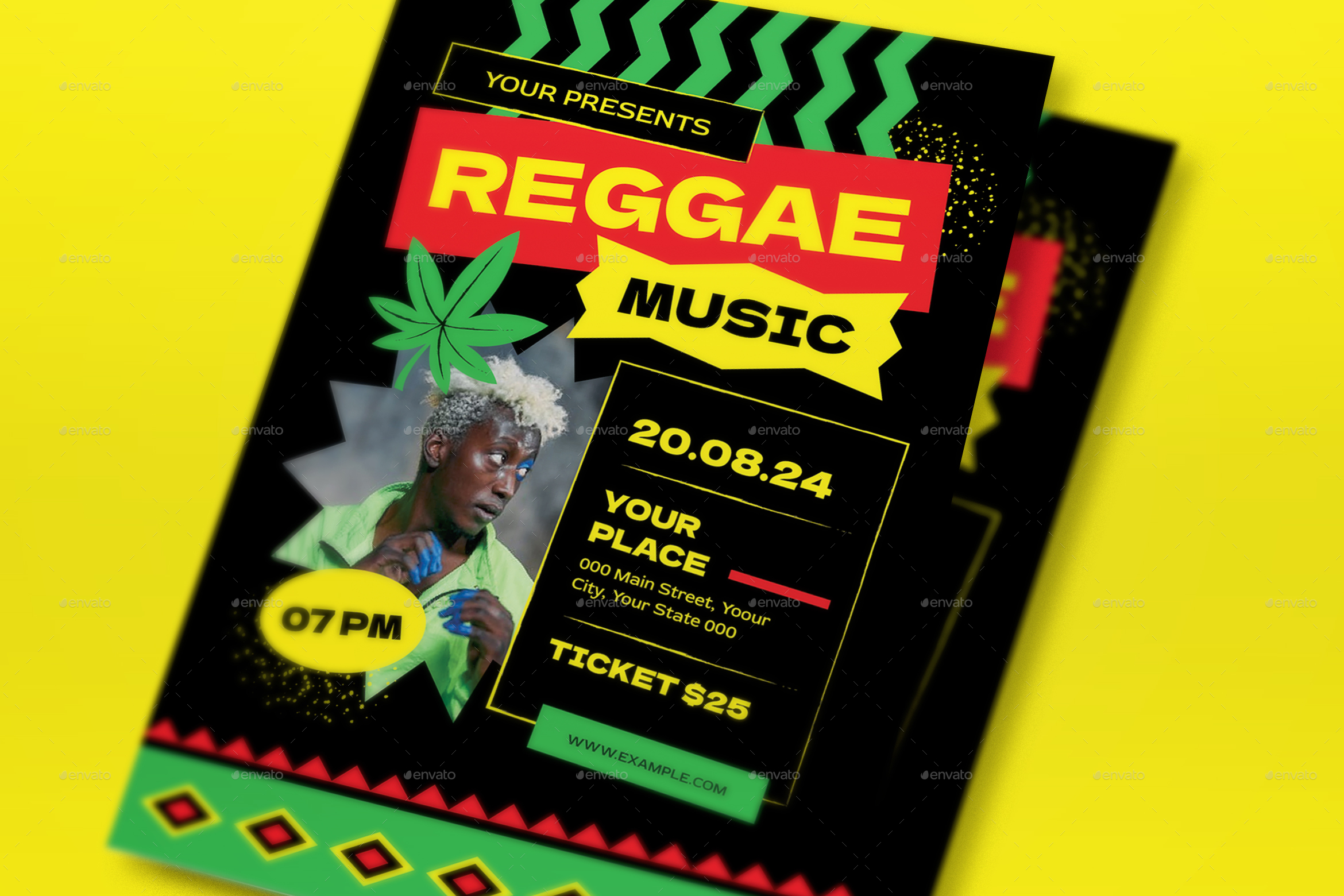 Green Flat Design Reggae Music Flyer Set, Print Templates | GraphicRiver