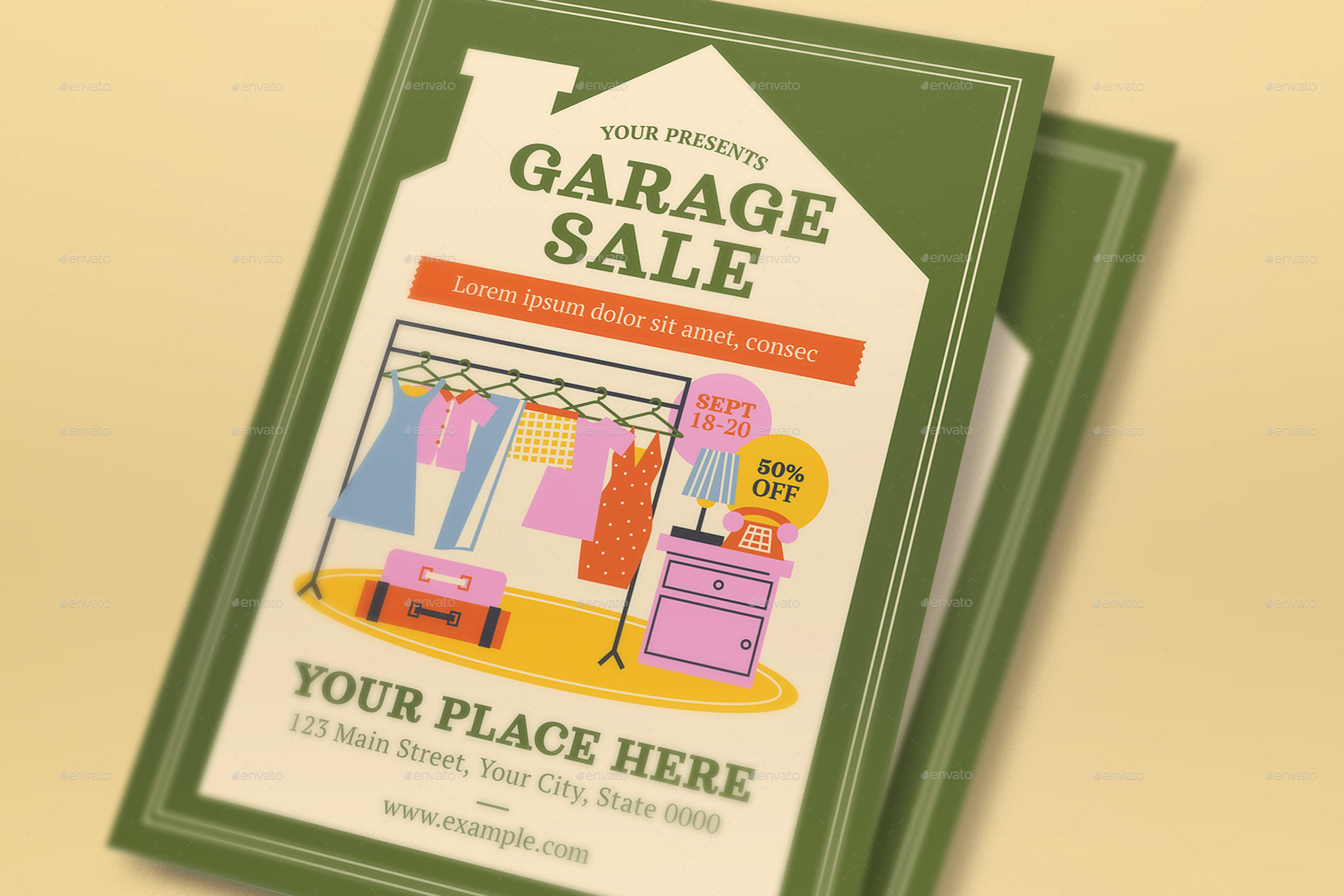 Green Flat Design Garage Sale Flyer Set, Print Templates | GraphicRiver