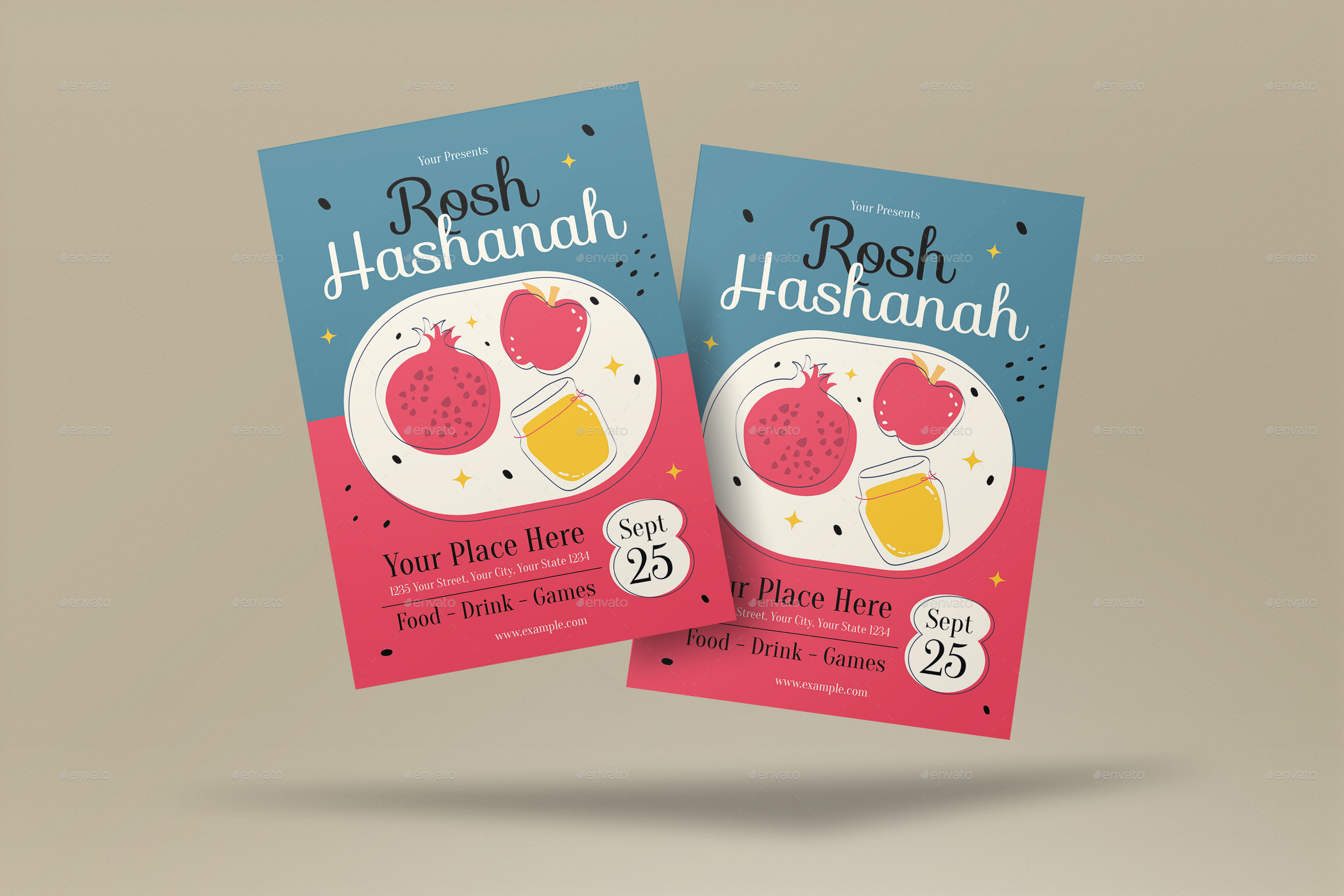 Red Hand-Drawn Rosh Hashanah Flyer, Print Templates | GraphicRiver