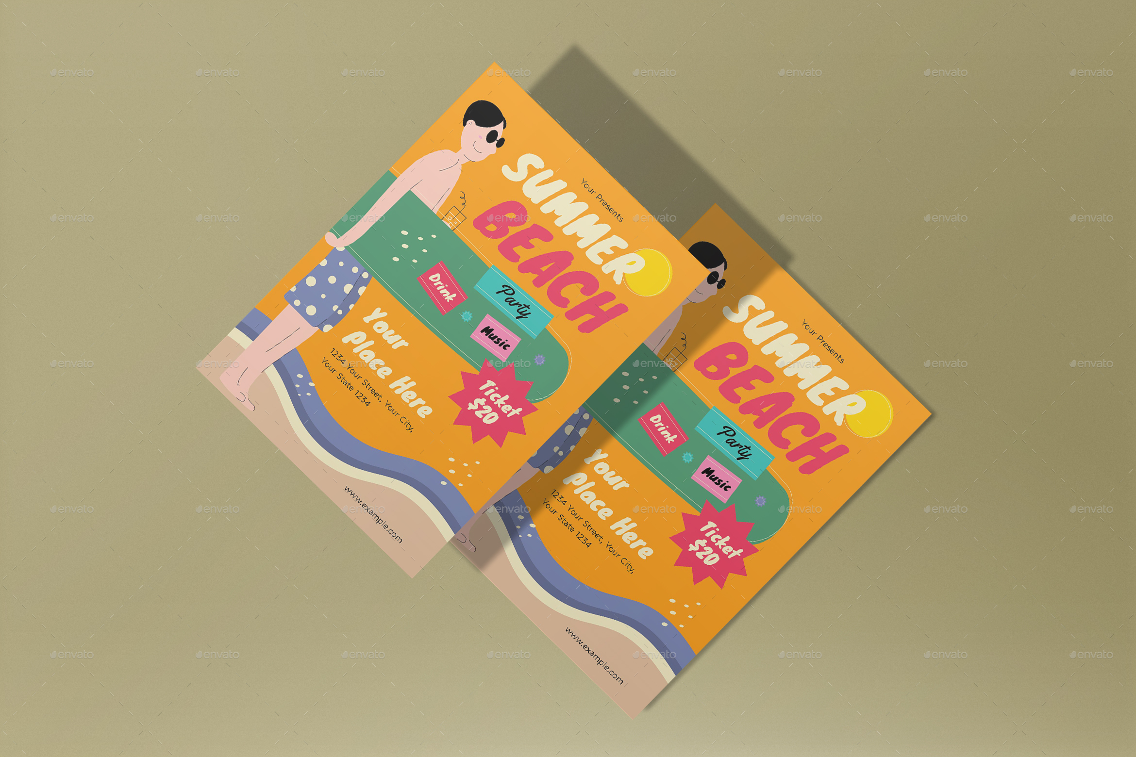 Yellow Flat Design Beach Party Flyer, Print Templates | GraphicRiver