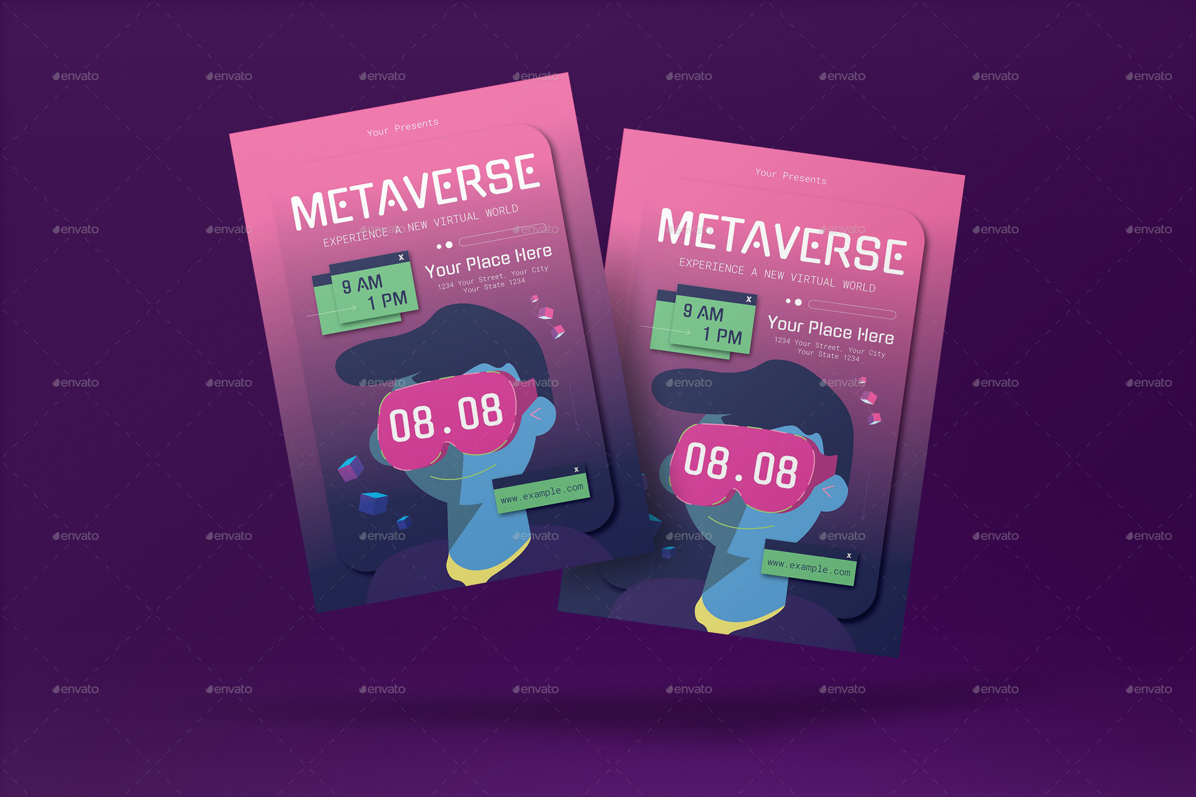 Purple Cyberpunk Metaverse Flyer, Print Templates | GraphicRiver