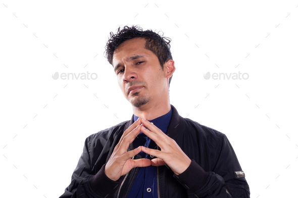 Cunning man plotting something isolated on white background. Person ...