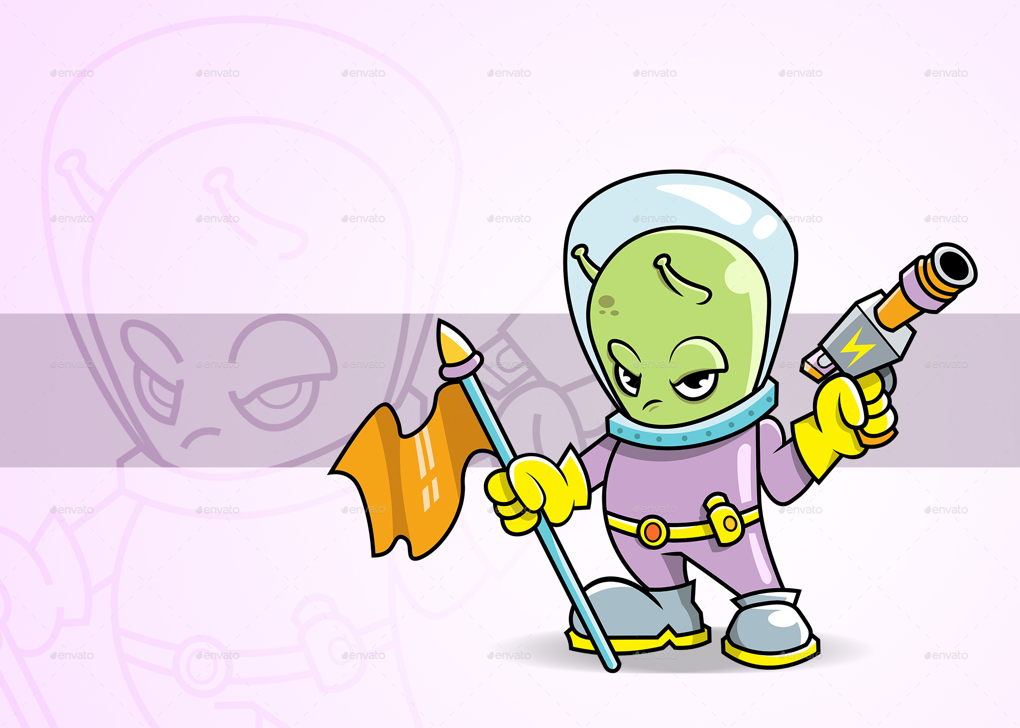 Cartoon Green Alien With Space Gun, Vectors | GraphicRiver
