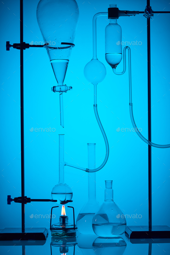 chemical analysis with substance in laboratory on blue Stock Photo by ...