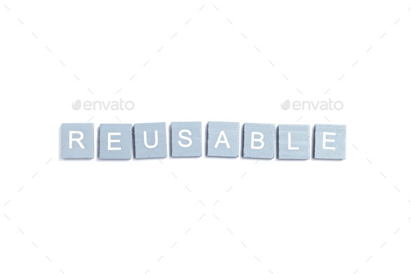 Word reusable made from wooden cubes isolated on a white Stock Photo by ...