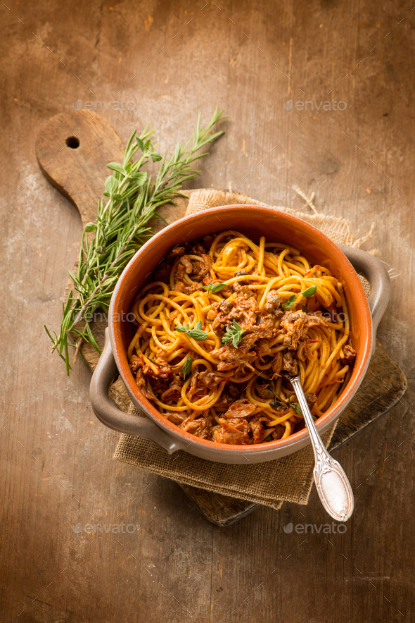 spaghetti with hare ragout traditional italian recipe Stock Photo by ...
