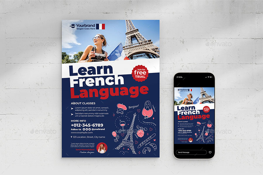 French Language Education Flyer, Print Templates | GraphicRiver
