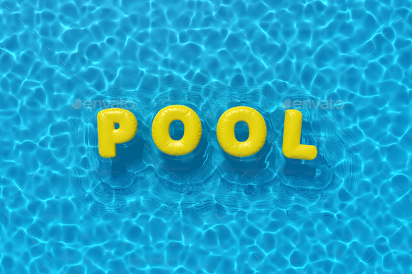 Pool yellow letters floating in a swimming pool. 3D Rendering Stock ...