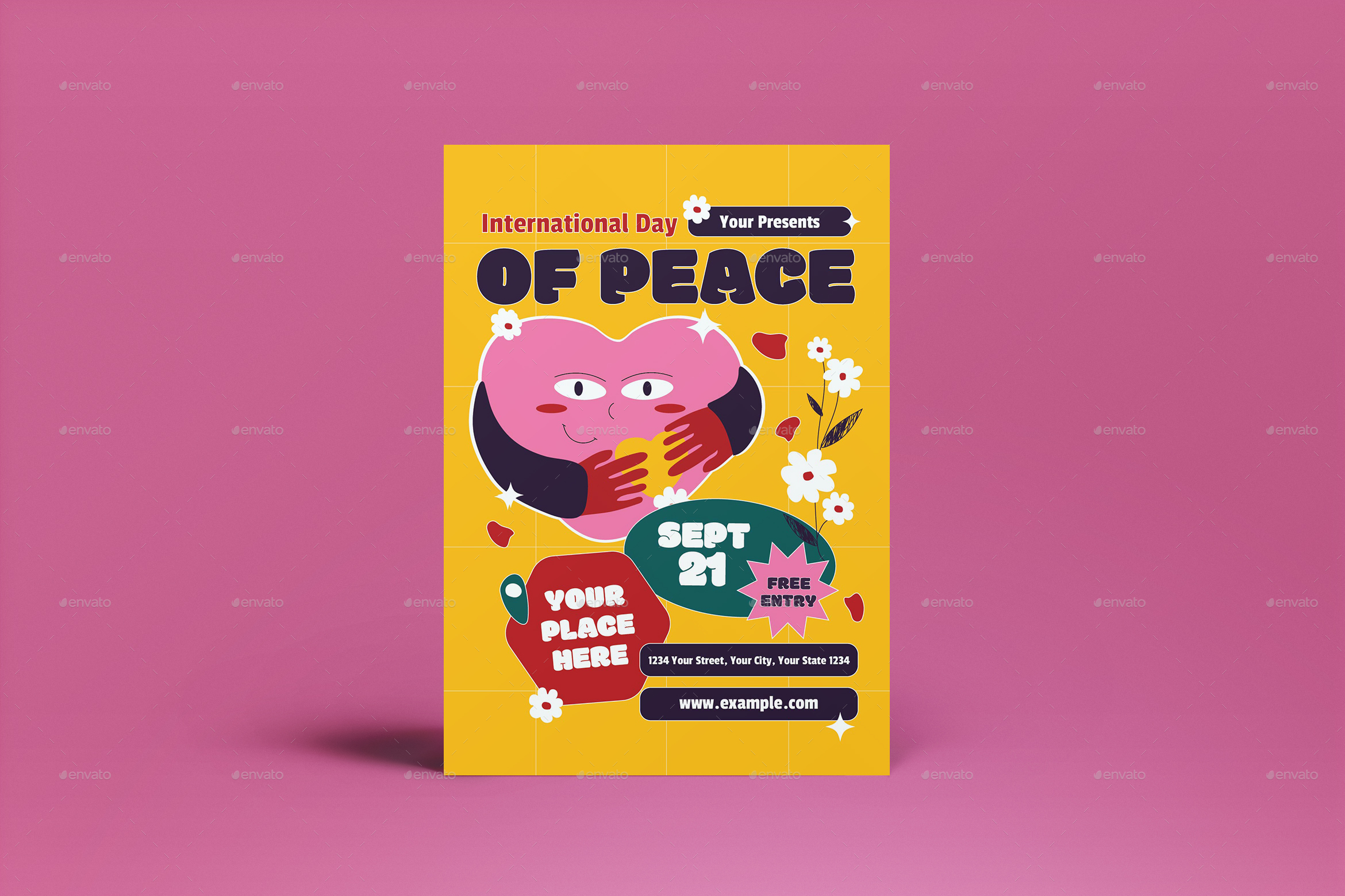 Yellow Flat Design International Day of Peace Flyer, Print Templates