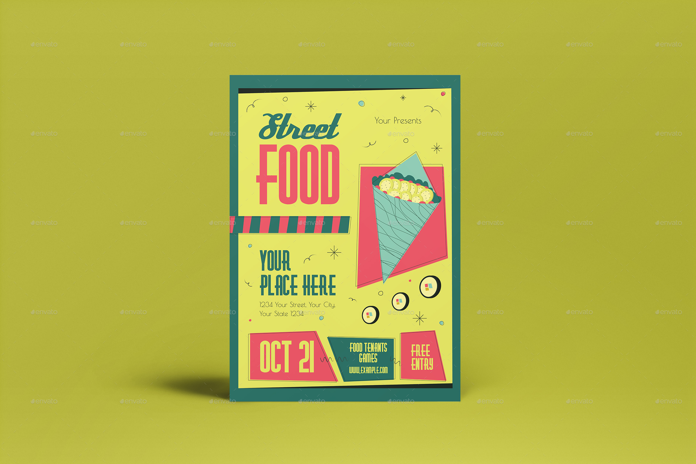 Green Mid Century Street Food Flyer, Print Templates | GraphicRiver