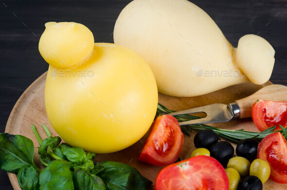 Traditional italian cheese Caciocavallo, homemade cheesy Pasta filata ...
