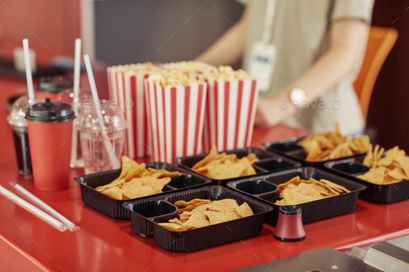 Popcorn and other snacks for watching movie Stock Photo by ...