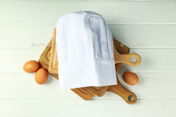 Concept of cooking food with chef hat, top view Stock Photo by ...