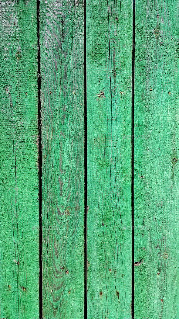 Texture of weathered wooden green painted fence Stock Photo by didesign