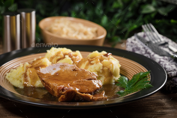 Braised pork neck in own sauce. Stock Photo by foto_pstryki | PhotoDune